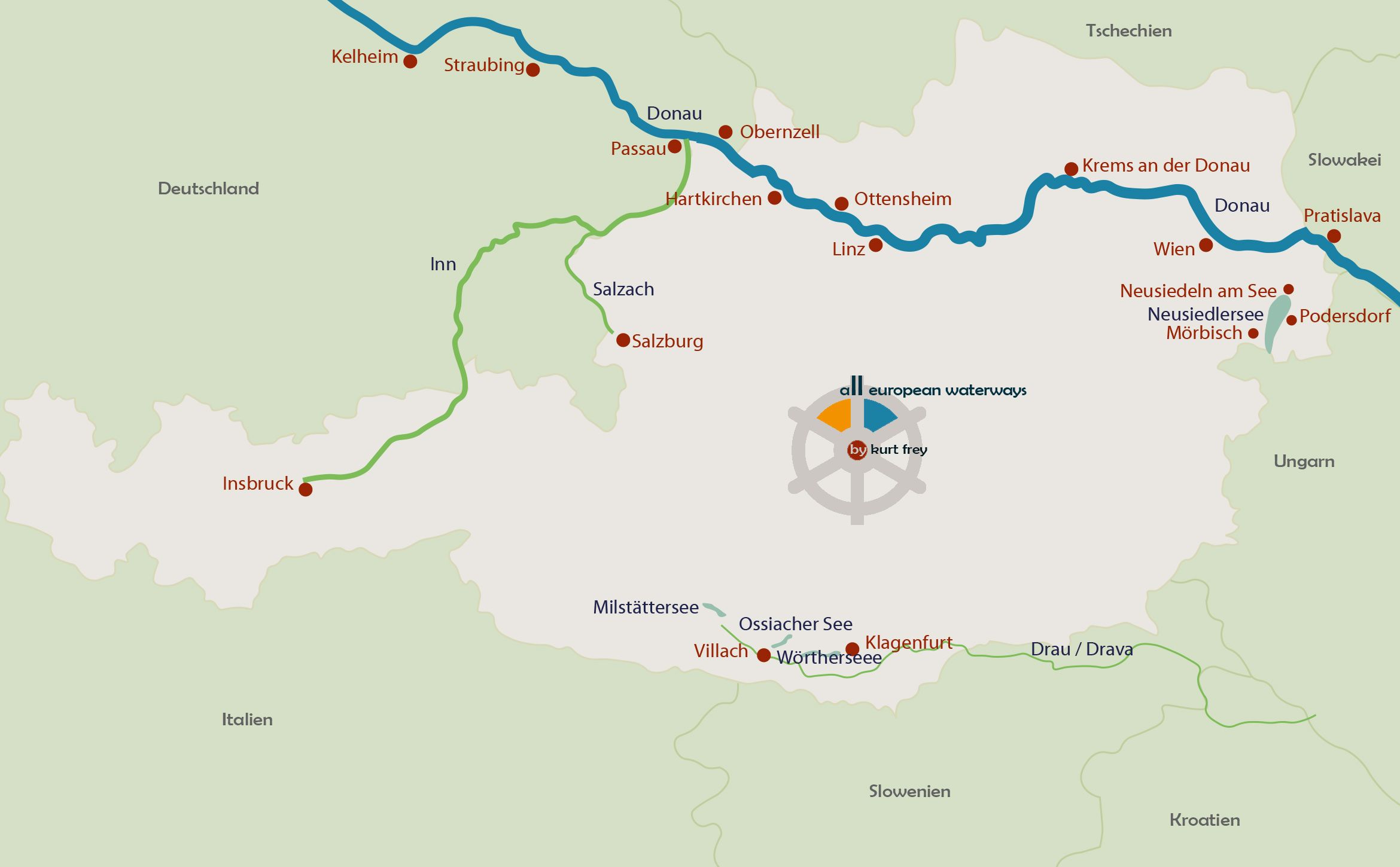 Österreich und seine Binnengewässer, die Donau, der Neusiedlersee, der ...
