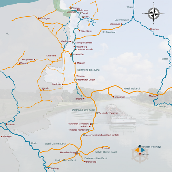 Alle schiffbaren Wasserwege in Deutschland, mit Hausbooten und Yachten auf Flüssen und Kanälen ...