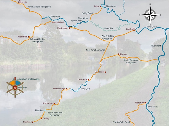 Alle schiffbaren Wasserwege in Europa; Grossbrittanien, mit Narrowboats und Yachten auf Flüssen ...
